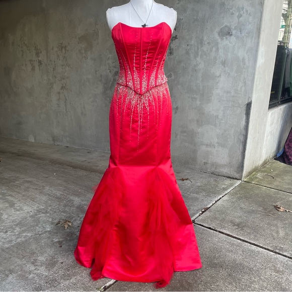 Dresses | Vintage 9s Red Beaded Prom Gown | Poshmark